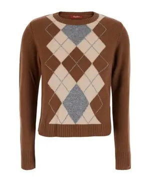 Max Mara Max Mara Argyle Pattern Crew Neck Sweater Brown