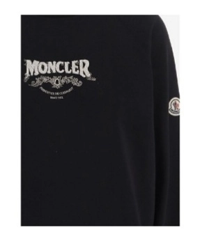 Moncler Long Sleeve Crewneck Sweatshirt With Logo Patch - Black