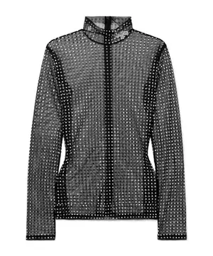 A.L.C. James Crystal Embellished Mesh Turtleneck Top
