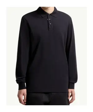 Moncler Logo Cotton Piquet Polo Shirt - Dark Blue