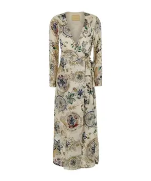 Momoni V-neck Printed Dress - White