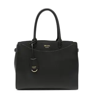 Prada Structured Leather Tote Bag - Black