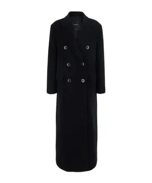 Pinko Long Double-breasted Coat In Wool-blend Fabric - Black