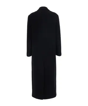 Pinko Long Double-breasted Coat In Wool-blend Fabric - Black