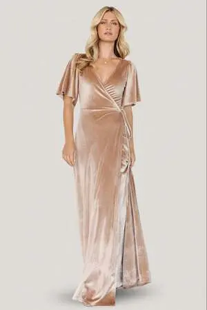 XH TEXTILES Meghan Velvet Wrap Maxi Dress - Champagne