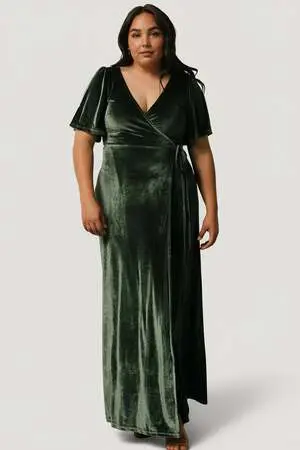 XH TEXTILES Meghan Velvet Wrap Maxi Dress - Deep Green