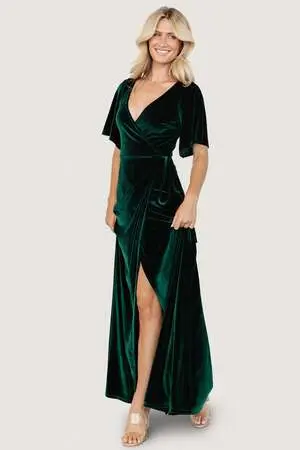 XH TEXTILES Meghan Velvet Wrap Maxi Dress - Emerald