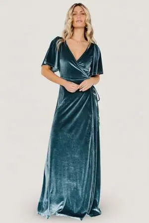 XH TEXTILES Meghan Velvet Wrap Maxi Dress - Persian Blue