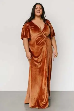 XH TEXTILES Meghan Velvet Wrap Maxi Dress - Spice