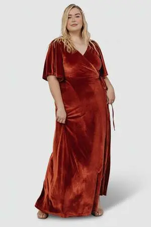 XH TEXTILES Meghan Velvet Wrap Maxi Dress - Terracotta