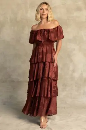 XH TEXTILES Carina Off-shoulder Maxi Dress - Marsala