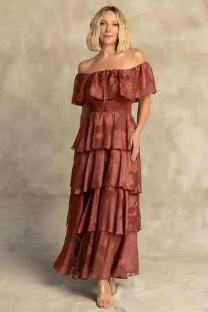 XH TEXTILES Carina Off-shoulder Maxi Dress - Marsala