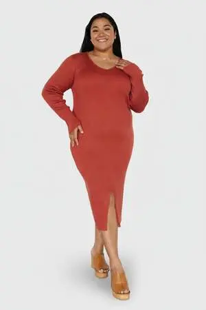 SKIES ARE BLUE Fairmount Ribbed Midi Dress Clay