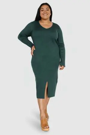 SKIES ARE BLUE Fairmount Ribbed Midi Dress - Green