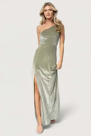 XH TEXTILES Tatiana Velvet One-shoulder Maxi Dress - Sage
