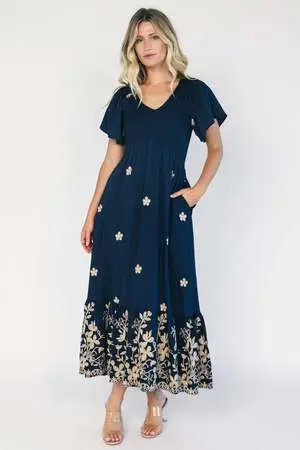 XH TEXTILES Atlantic Embroidered Maxi Dress