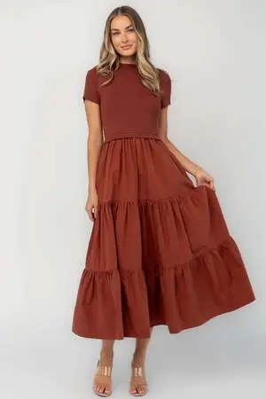 GILLI Devotion Tiered Dress - Rust