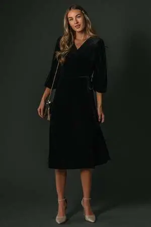 SKIES ARE BLUE Beckinsale Velvet Wrap Dress - Black