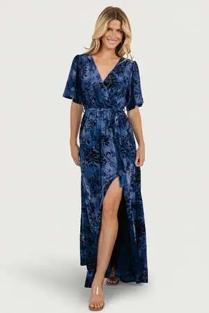 XH TEXTILES Velvet Burnout Maxi Dress - Navy