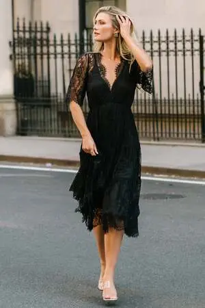XH TEXTILES Brittany Lace Midi Dress - Black