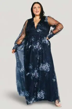 XH TEXTILES Layla Tulle Maxi Dress Navy Multi