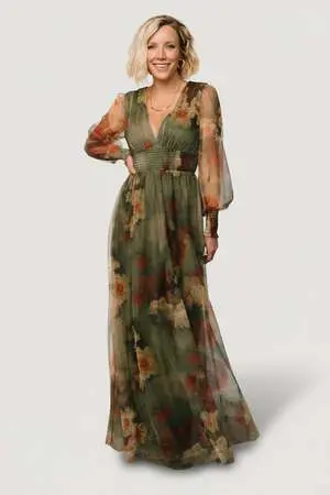 XH TEXTILES Layla Tulle Maxi Dress - Olive + Rust
