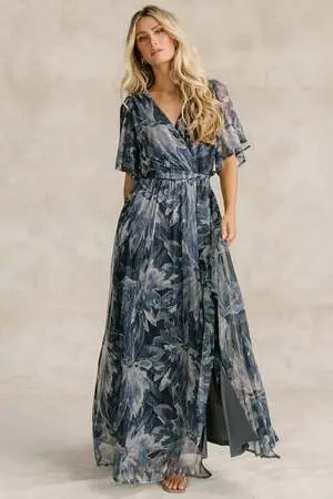 XH TEXTILES Navy And Gold Shimmer Maxi Dress - Blue Multi