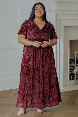 XH TEXTILES Leslie Velvet Maxi Dress - Mulberry