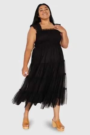 LISTICLE Emma Smocked Tulle Dress - Black