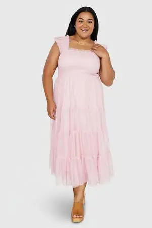 LISTICLE Emma Smocked Tulle Dress Mauve
