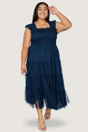 LISTICLE Emma Smocked Tulle Dress - Navy