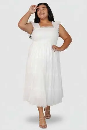 LISTICLE Emma Smocked Tulle Dress - Off White