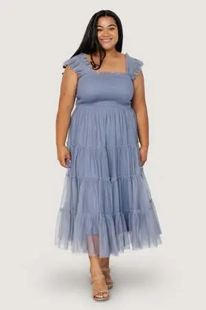 LISTICLE Emma Smocked Tulle Dress - Slate Blue