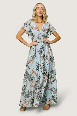 XH TEXTILES Lynlee Metallic Maxi Dress - Light Blue