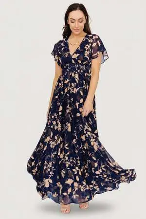 XH TEXTILES Lynlee Metallic Maxi Dress - Navy