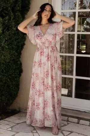 XH TEXTILES XH TEXTILES Lynlee Metallic Floral Maxi Dress Pink Multi