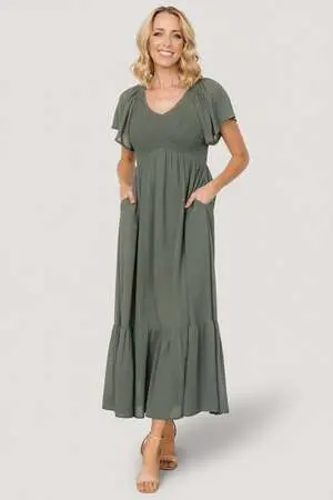 XH TEXTILES Monica Smocked Dress - Dark Sage