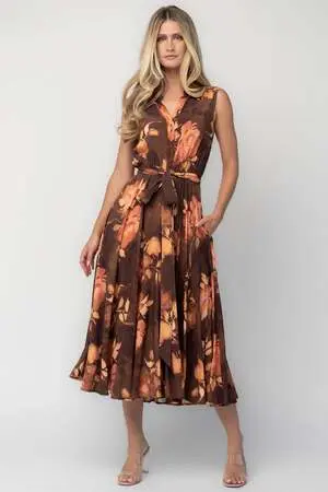 XH TEXTILES Tess Midi Dress - Brown + Rust