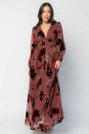 XH TEXTILES XH Textiles Mikla Burnout Velvet Maxi Dress Berry Multi