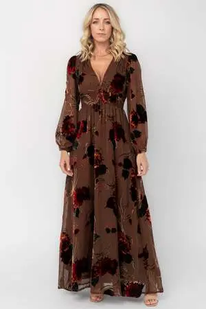XH TEXTILES Mikla Maxi Dress Brown Multi