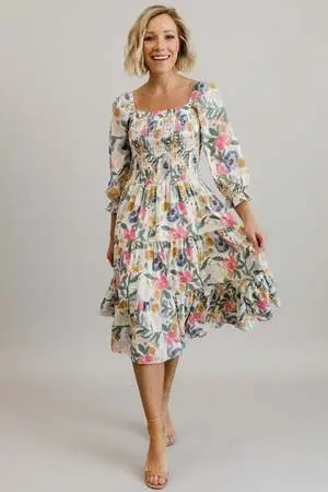 XH TEXTILES Marta Smocked Midi Dress - Multi Floral