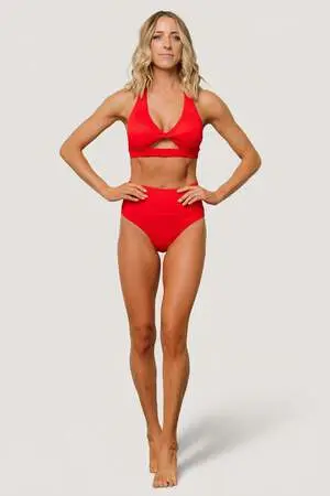 BEACH JOY BIKINI Del Mar Ribbed Bikini Bottom - Red