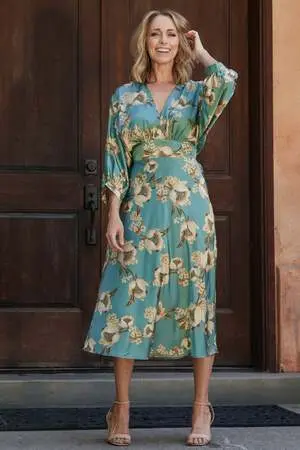 AAKAA Joni Satin Midi Dress - Blue Multi