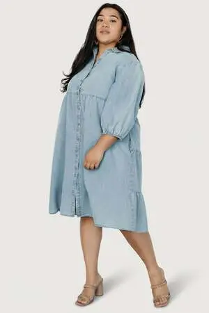 POLAGRAM Sari Babydoll Dress - Chambray