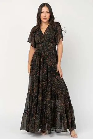 XH TEXTILES Katherine Maxi Dress - Black Multi Print