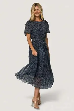 POLAGRAM Prim Pleated Dress - Navy Print