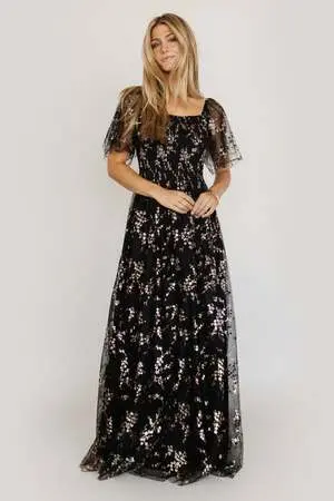 XH TEXTILES Cassandra Tulle Maxi Dress - Metallic Black