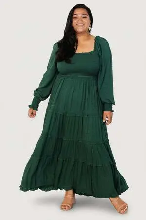 IN LOOM Amanda Smocked Dotted Maxi Dress - Evergreen