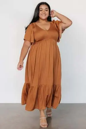 IN LOOM Lovell Smocked Midi Dress - Dark Copper