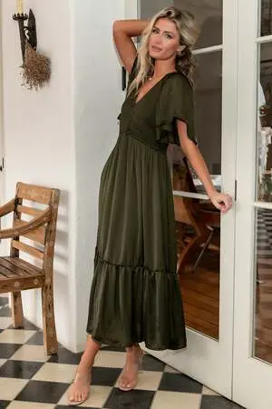 IN LOOM Lovell Smocked Midi Dress - Deep Olive